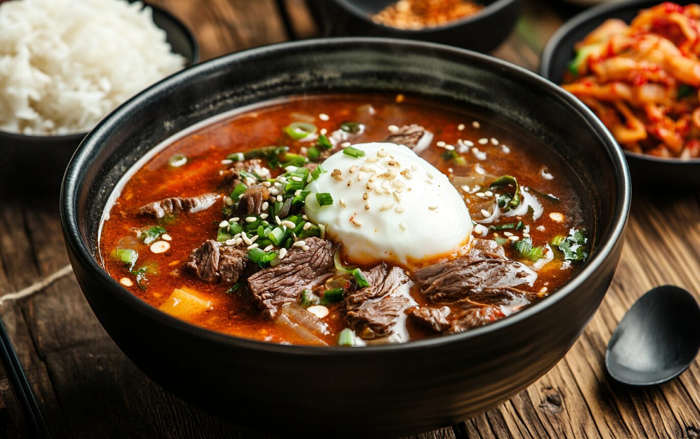 Perfect Spicy Korean Beef Rice Soup - Kim Kim Cooking