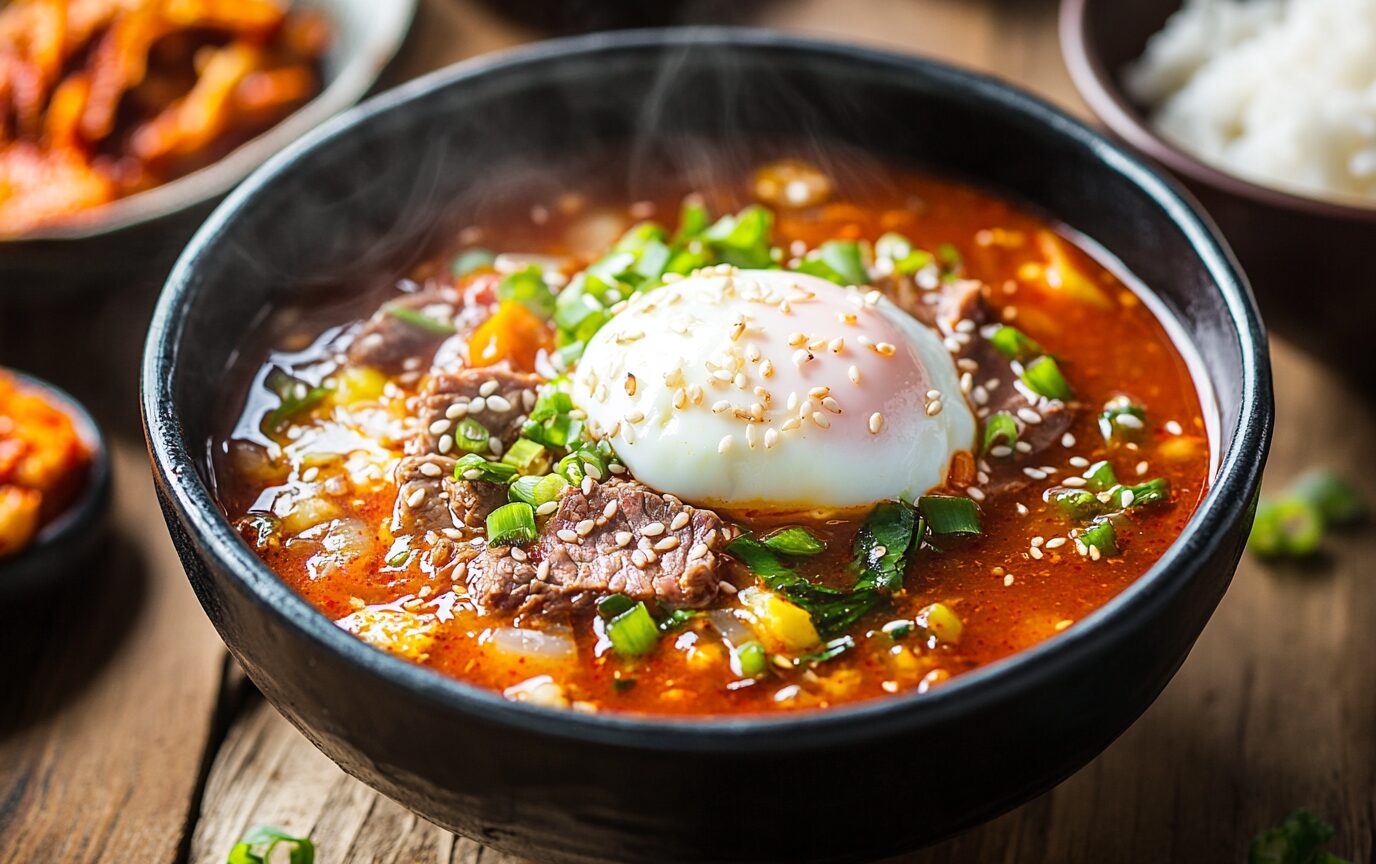 Perfect Spicy Korean Beef Rice Soup - Kim Kim Cooking