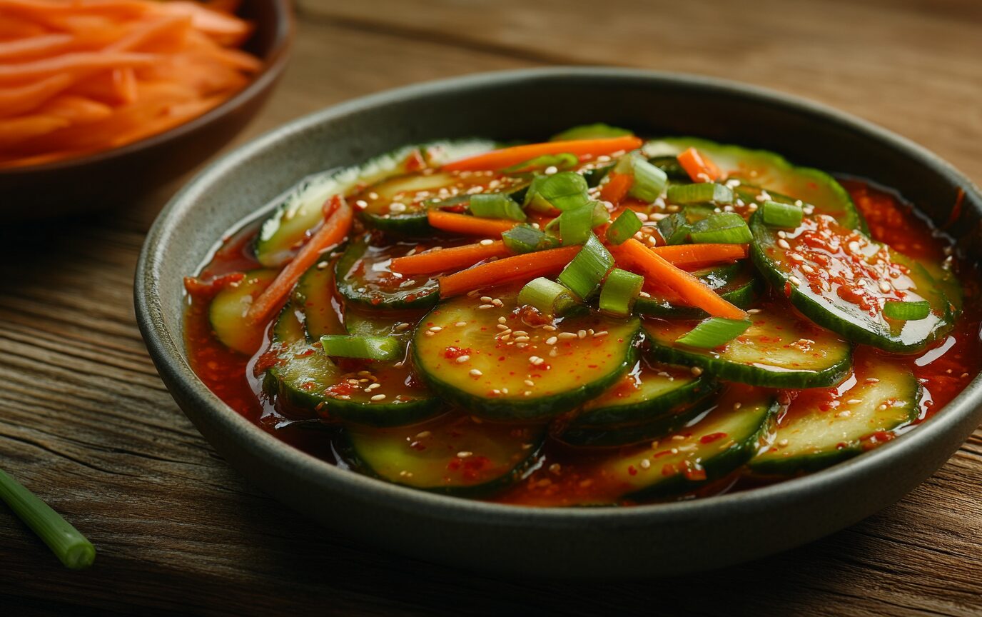 Spicy Korean Pickled Cucumbers - Kim Kim Cooking
