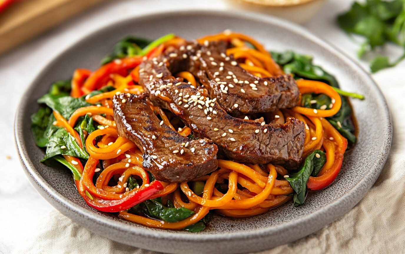 Korean Beef Noodle Stir-Fry - Kim Kim Cooking